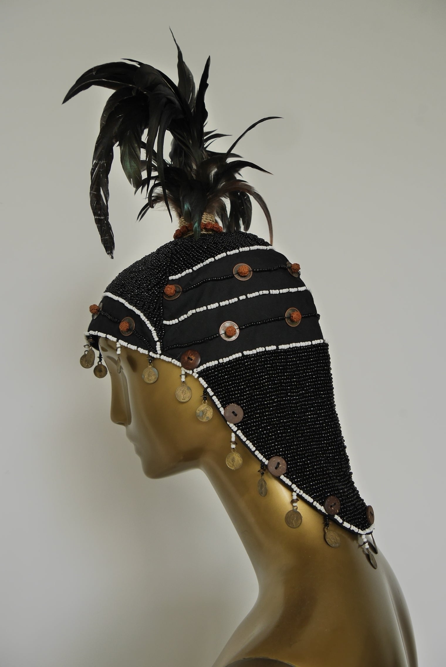 Antique Handmade beaded balinesian cap with feathers. Tribal folk art ...